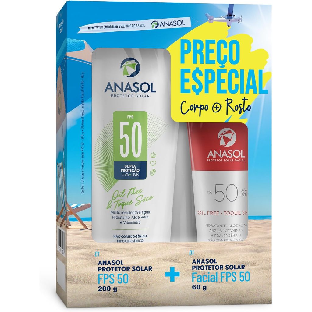KIT ANASOL FPS 50 CORPO 200G + FPS 50 FACIAL 50G | Shopee Brasil