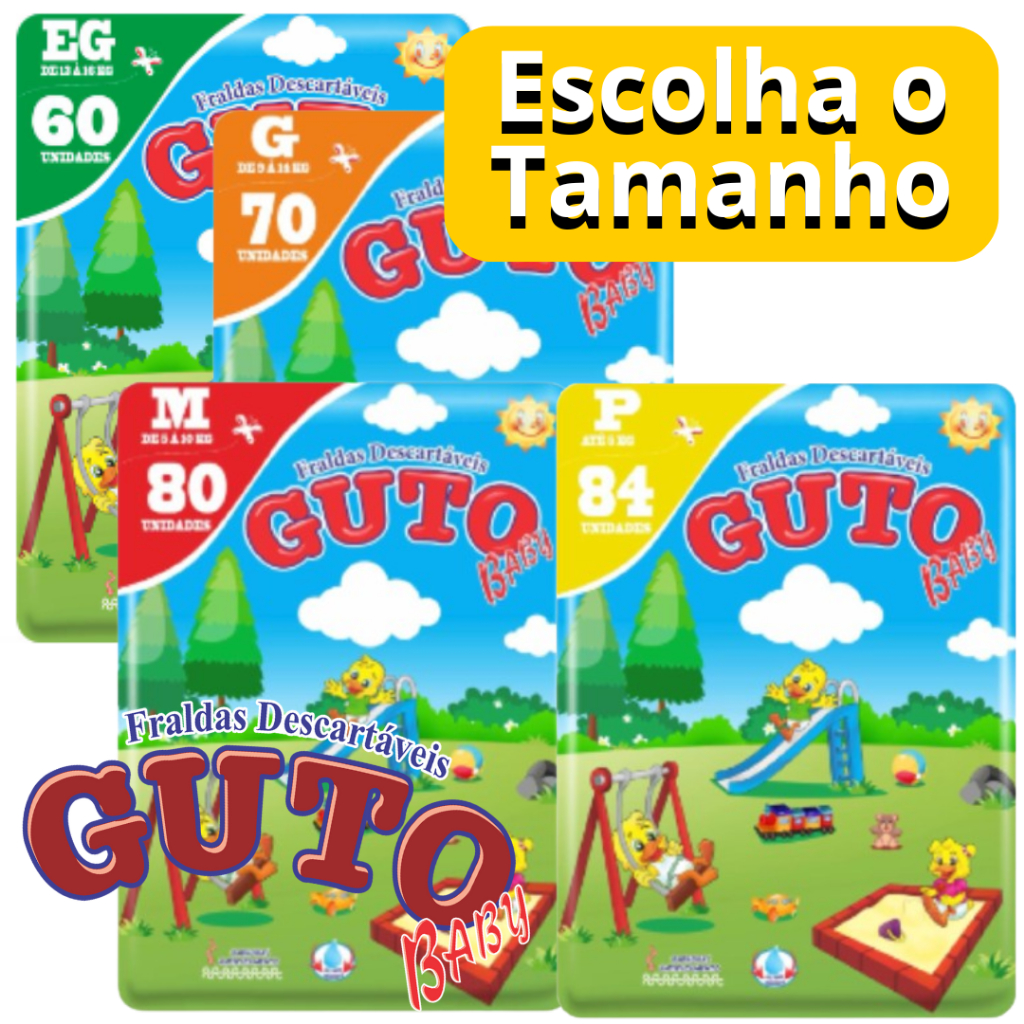 Guto Baby Mega Fralda Descartável Infantil Kit 2 Pacotes Escolha o ...