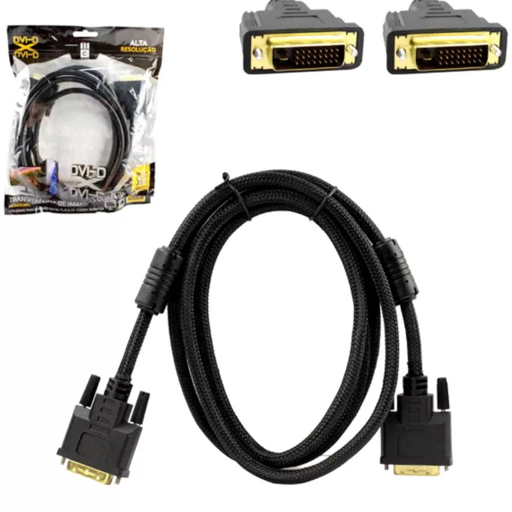 Cabo Dvi-D x Dvi-D 24+1 Dual Link Profissional Cabo de Malha Filtros 2 Metros Conector Dourado ...
