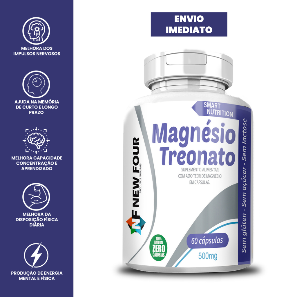 Magnésio Treonato Suplemento Alimentar - 60 Cápsulas | Shopee Brasil