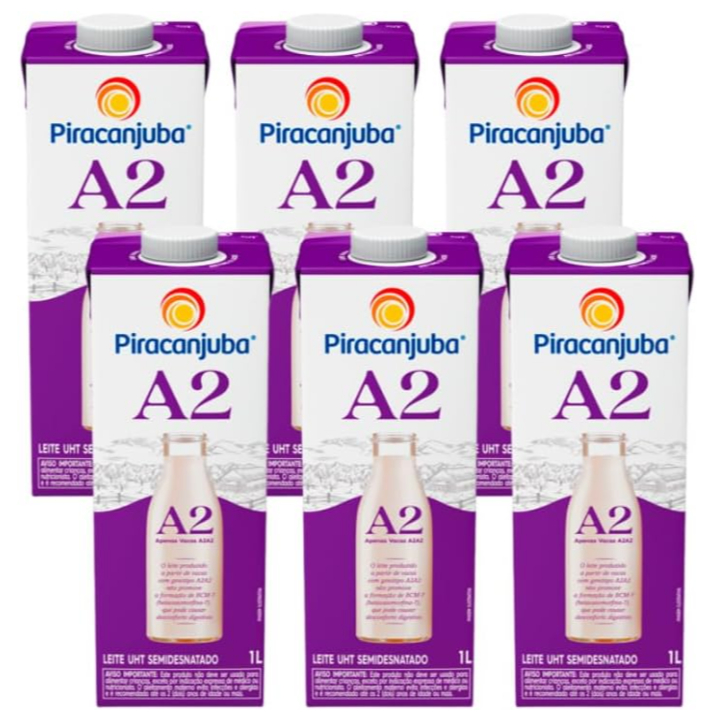Leite Liquido Piracanjuba Semidesnatado A2A2 kit 6 unidades 1 litro ...
