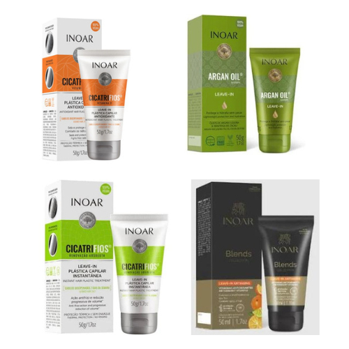 KIT INOAR COM 4 LEAVE-IN 50G - CICATRIFIOS+ARGAN+BLENDS+CICATRIFIOS ...