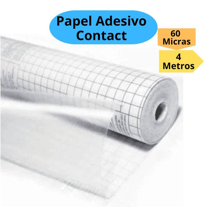 Papel Adesivo Contact Transparente 60 Micras 45cm x 4 Metros Papel Contact Cristal | Shopee Brasil