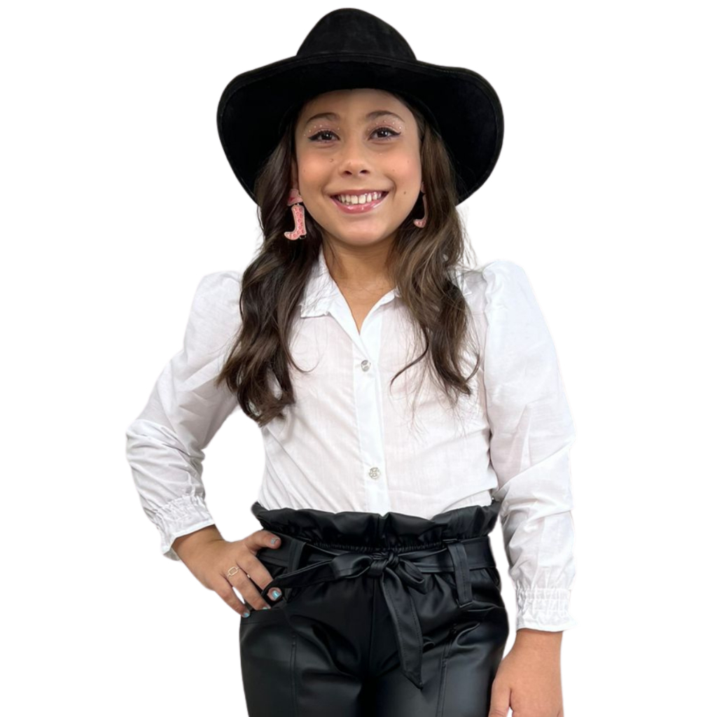 Camisa Feminina Infantil Manga Longa Com Botão Menina Moda Mini Diva ...