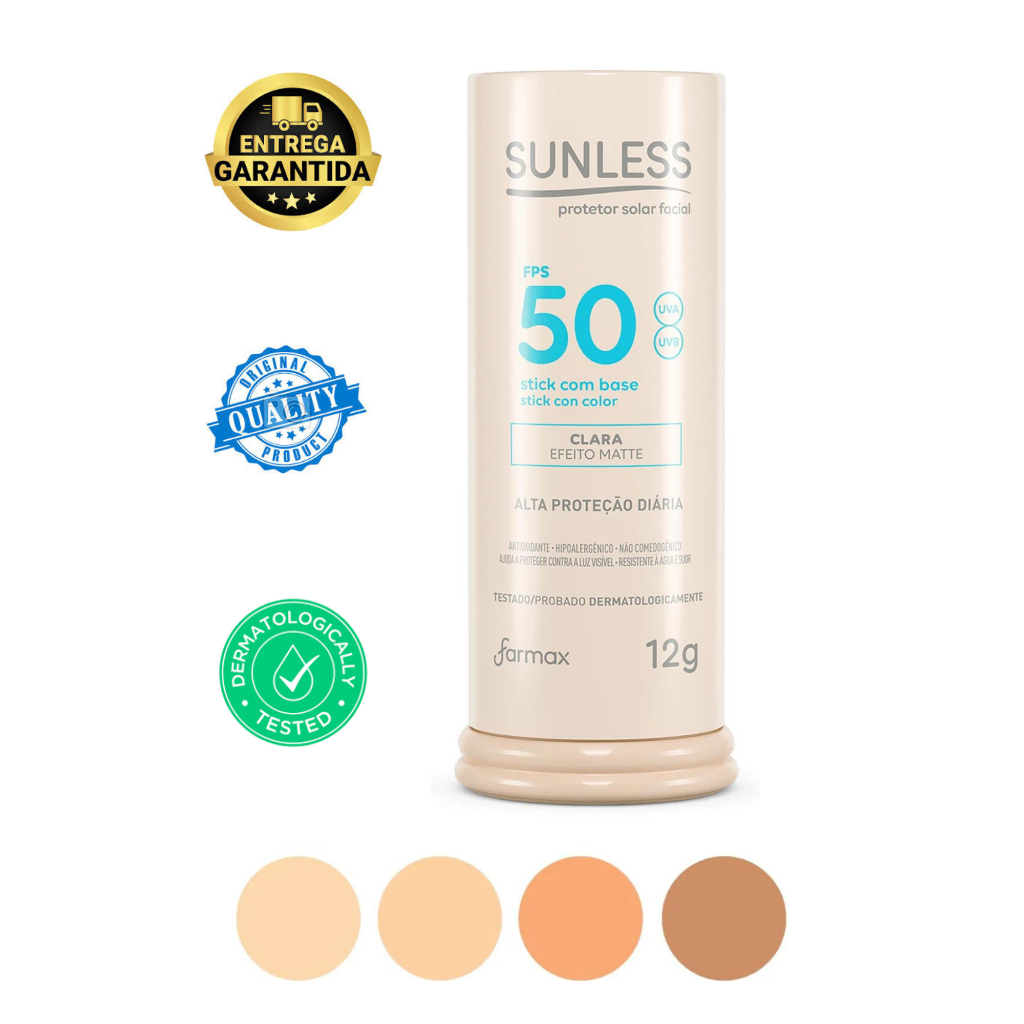 Protetor Solar Facial em Base Bastão 12g Efeito Matte FPS 50 Sunless ...