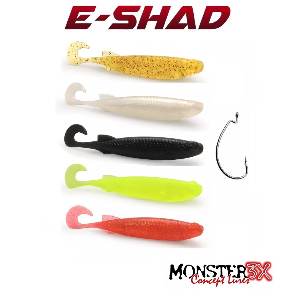 Isca Soft Monster 3x E-shad 9cm By Eduardo monteiro 5 Unidades + Anzol Offset | Shopee Brasil