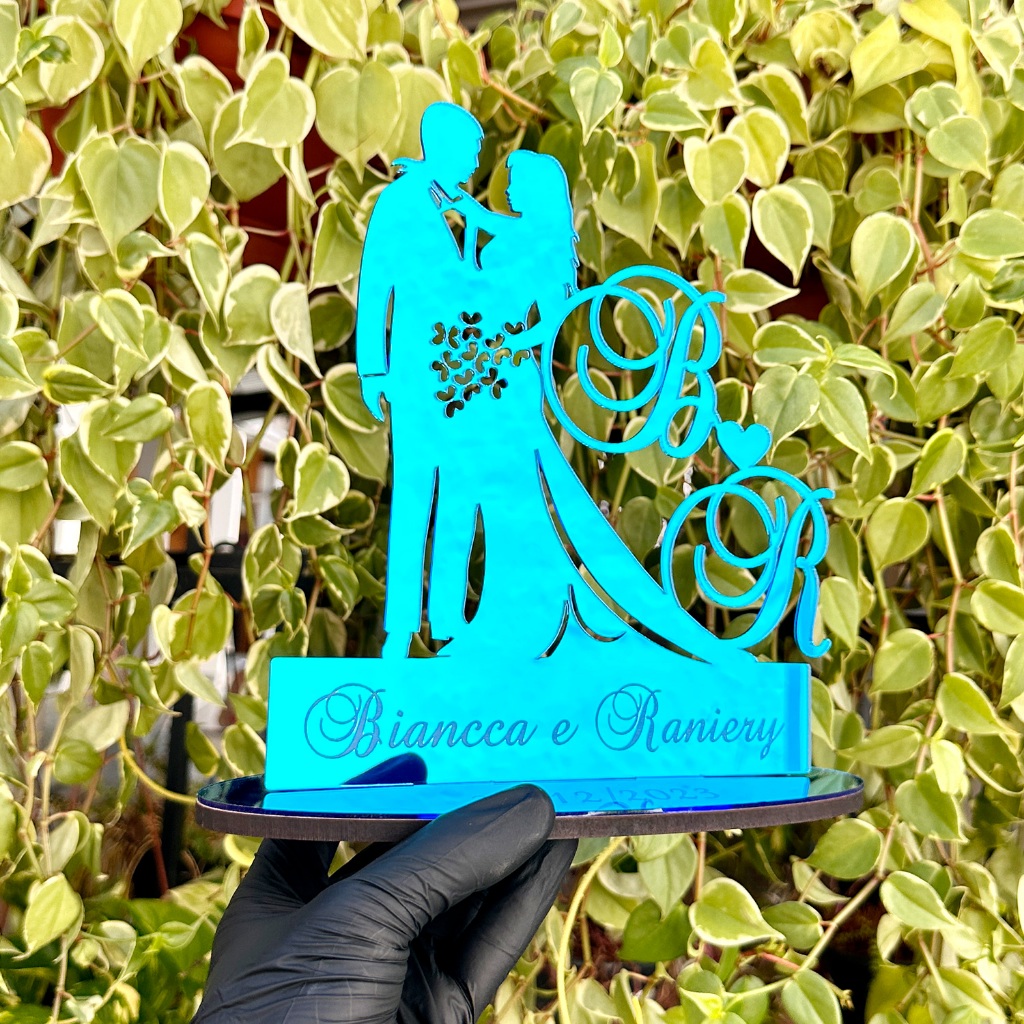 Topo De Bolo Em Acrílico Topper Casamento Espelhado 20cm Altura ...