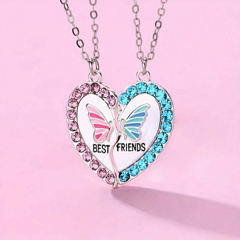 Colar da Amizade Borboleta Coração Bff Rosa e Azul | Shopee Brasil