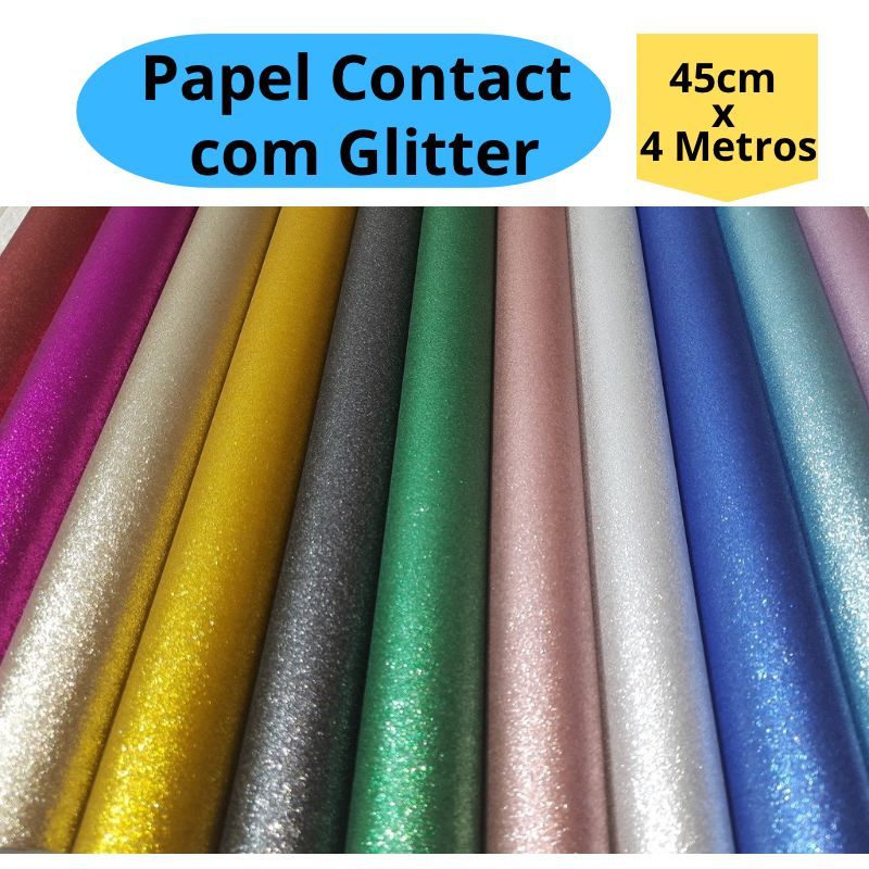 Papel Contact Vinil Glitter 4 Metros Adesivo Lavável 45cm x 4 Metros ...