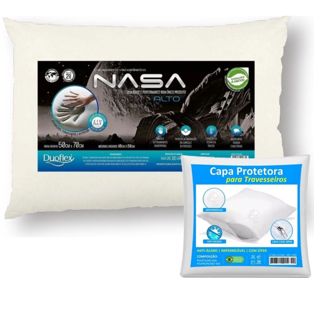 Travesseiro Nasa Original Duoflex com Capa impermeável Antialérgico ...