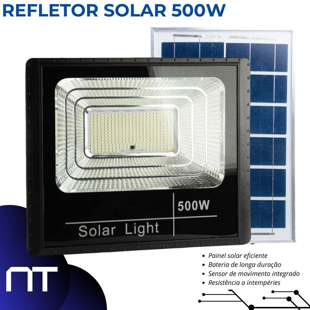 Holofote Solar de Alta Potencia 500W LED Branco 6500K Refletor à Prova ...