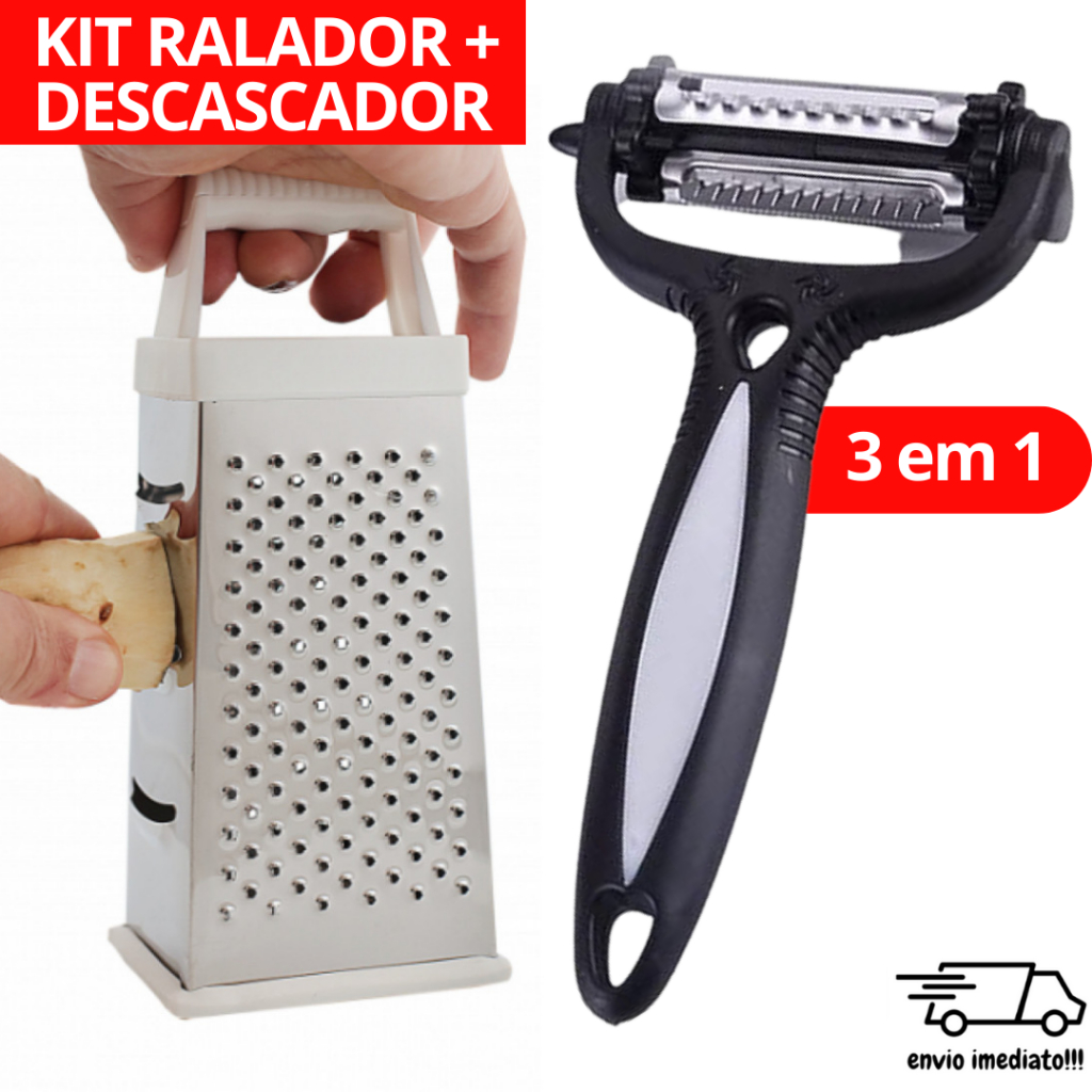 KIT Ralador + Descascador 3 em 1 - Frutas Legumes Batata Cortador ...