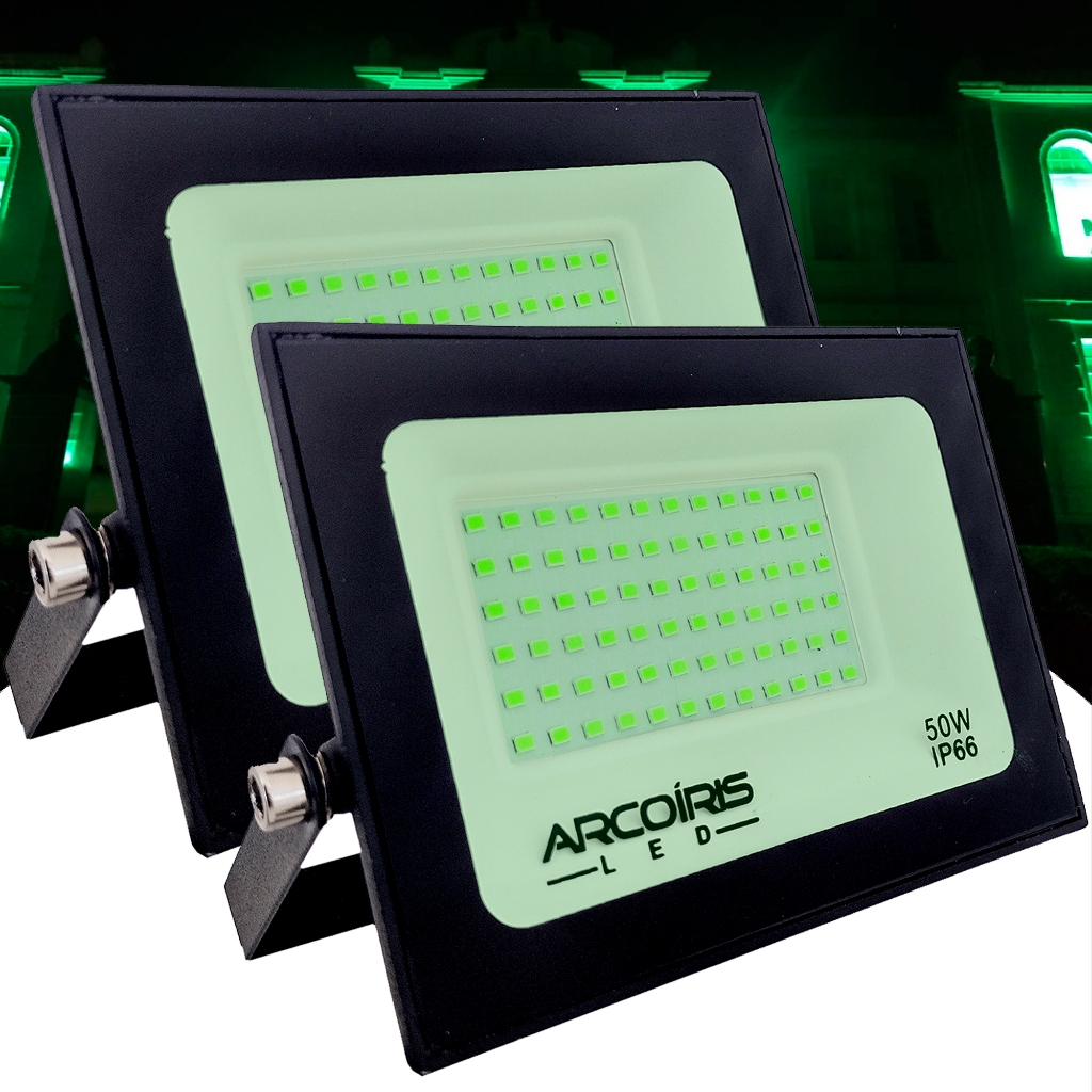 Kit 2 Refletor Led 50w Holofote Prova D'água Bivolt Verde | Shopee Brasil