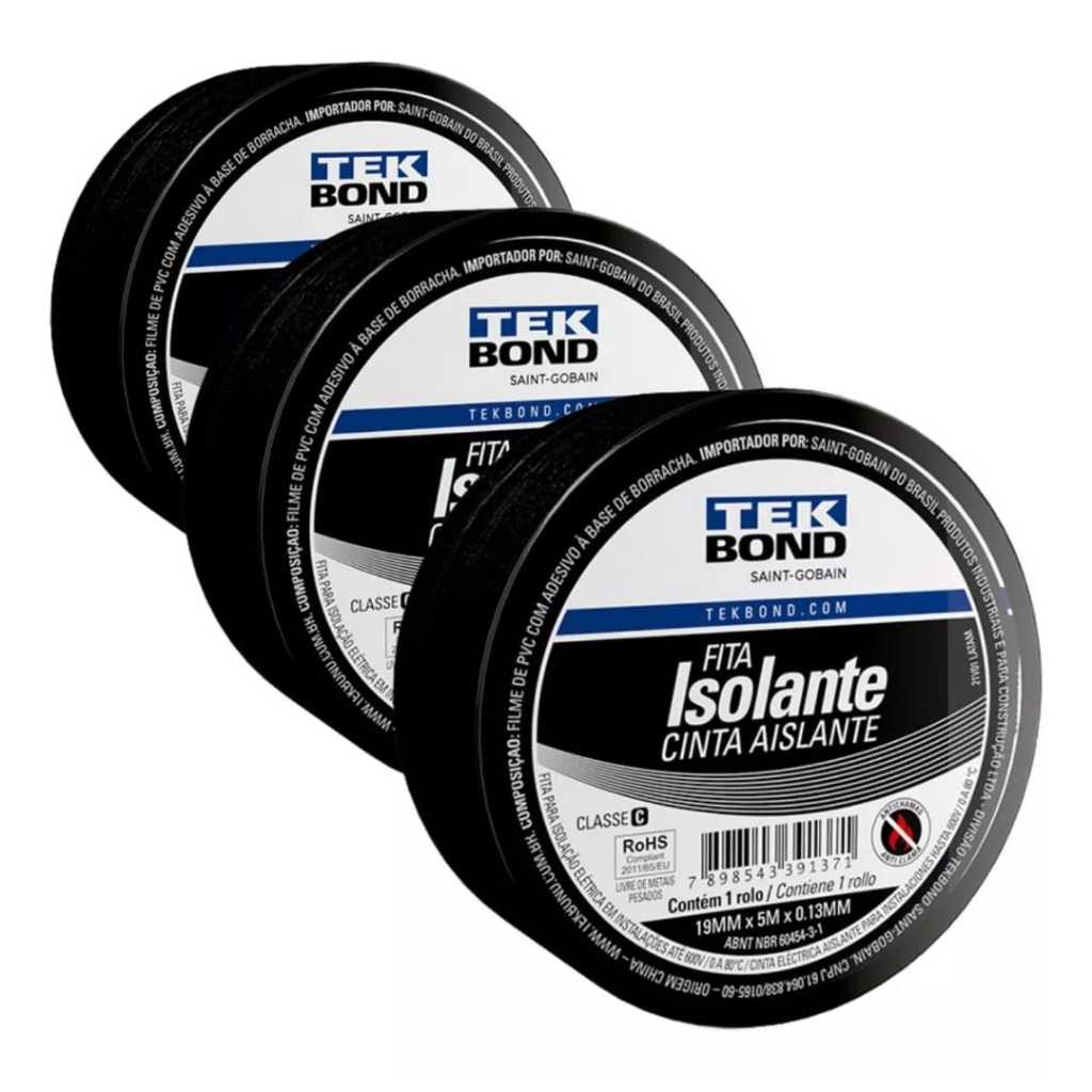 3 Fita Isolante 19mm X 5mt X 0.13mm Tekbond | Shopee Brasil
