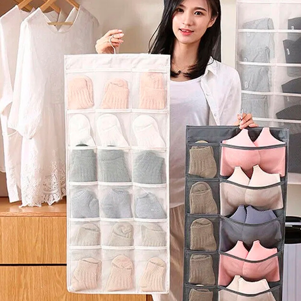 Organizador Suspenso Vertical Cabide Frente e Verso 30 Bolsos Porta Sutiã Calcinha Cueca Meia ...
