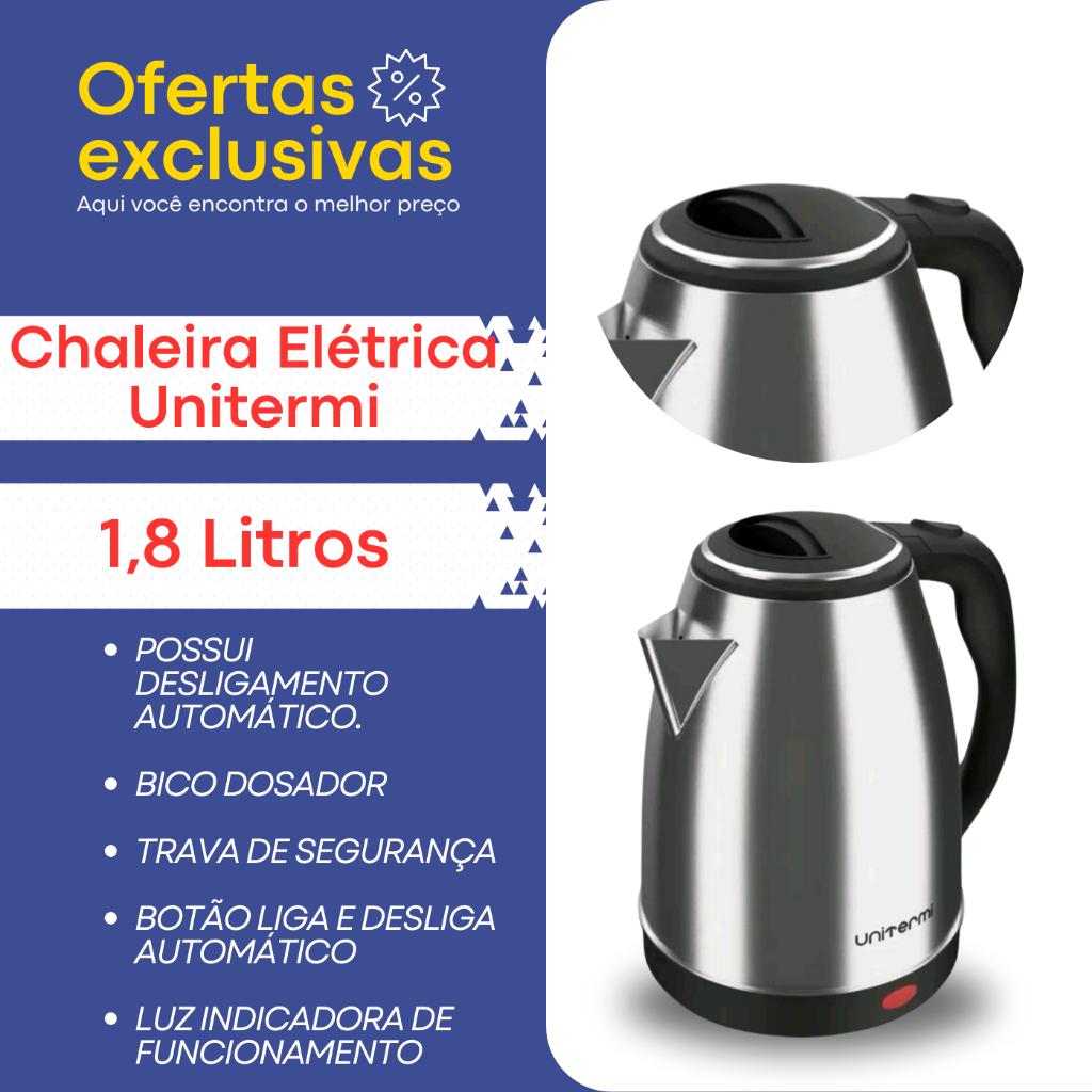Chaleira Elétrica Térmica Unitermi Inox 1.8 Litros Com Tampa | Shopee Brasil