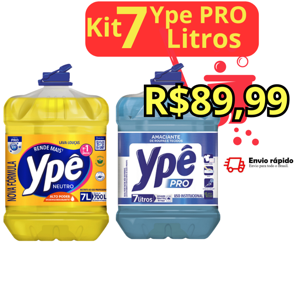 Kit com Amaciante Ypê PRO 7L + Detergente Ypê PRO 7L - Escorrega o Preço