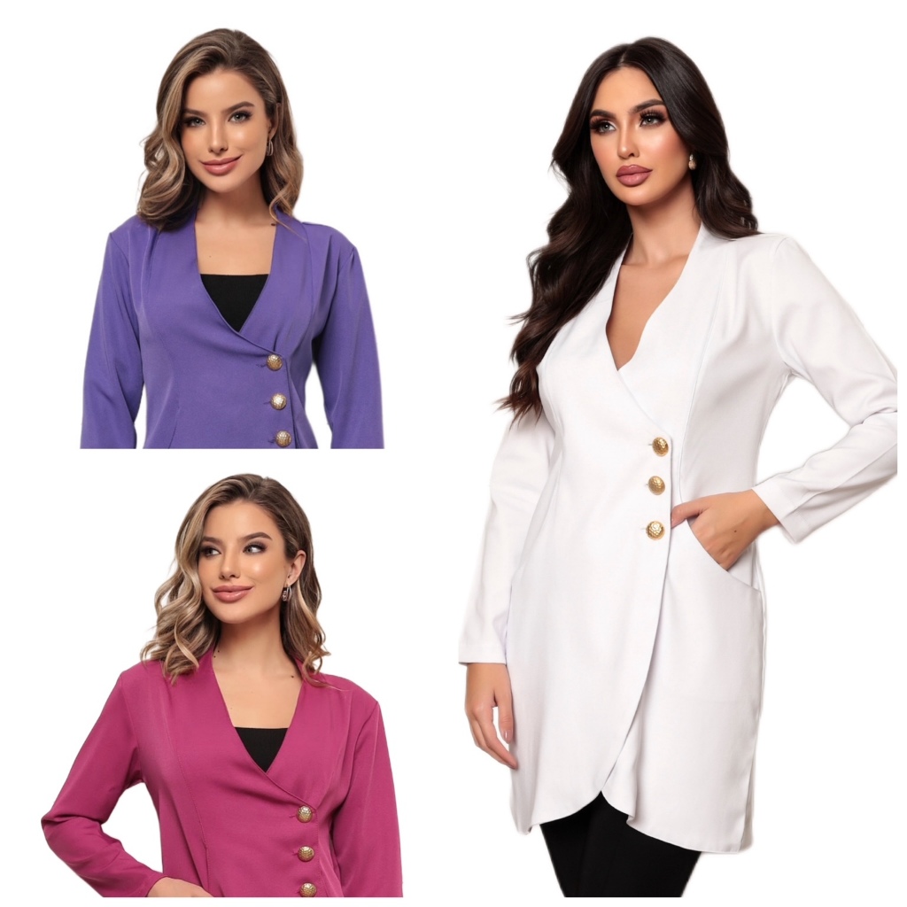 Jaleco Feminino Gabardine com elastano Luxo Francesca Várias Cores ...