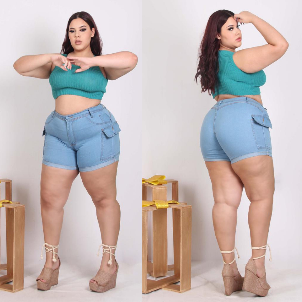 Short Jeans Feminino Cargo Plus Size Cintura Alta Levanta Bumbum Com Elastano Com Lycra | Shopee ...