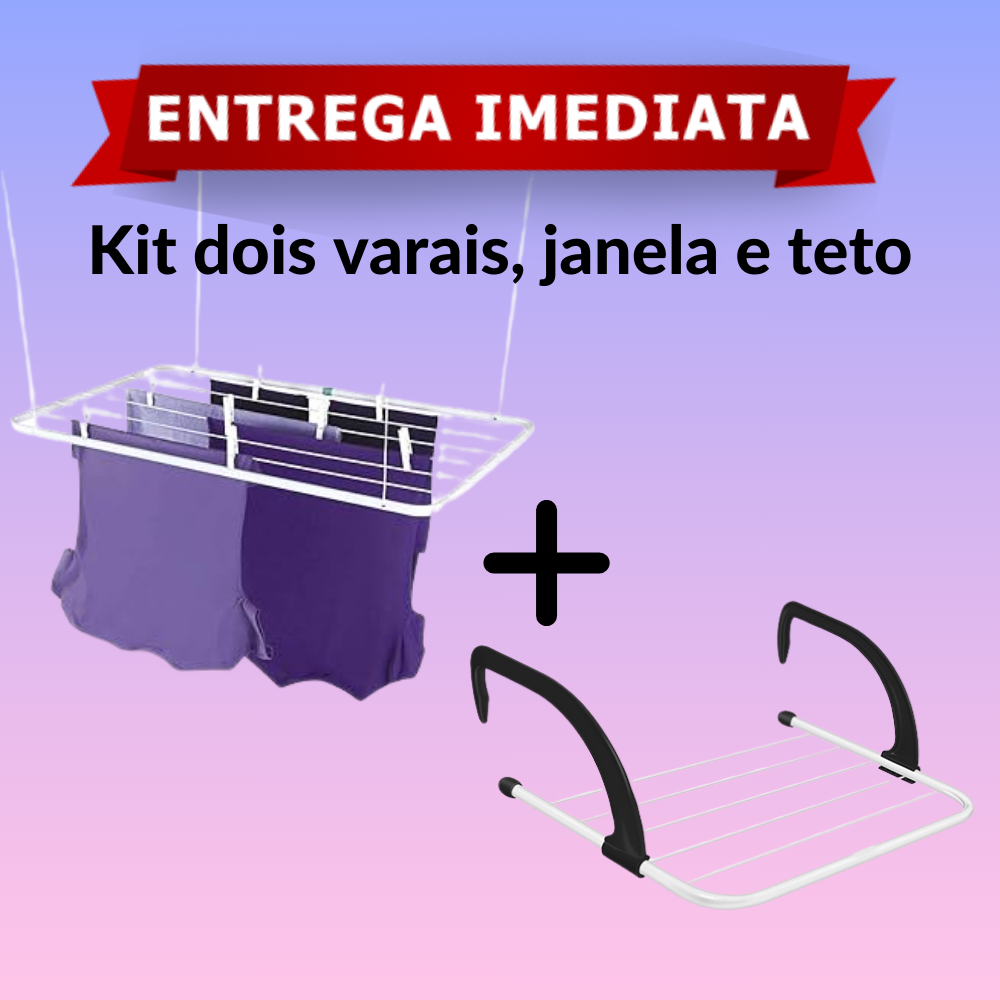 Kit Varal de Teto + Varal de Janela portátil - Combo apartamento - Mor ...