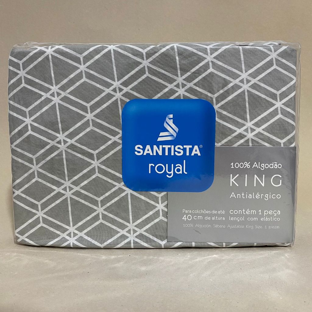 LENÇOL COM ELASTICO KING SANTISTA ROYAL PLUS 100% ALGODAO LEO2 CINZA ...