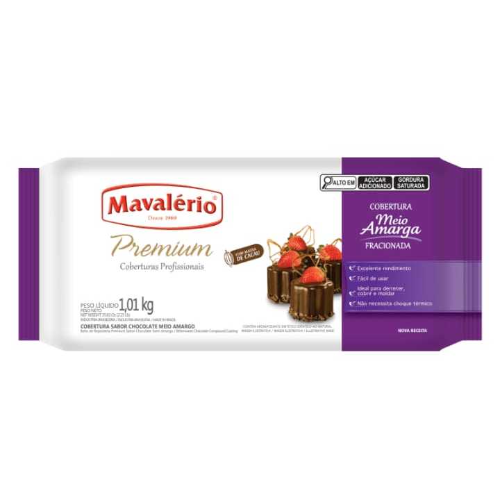 Cobertura Fracionada Chocolate Premium Meio Amargo Barra 1,01kg Mavalério | Shopee Brasil