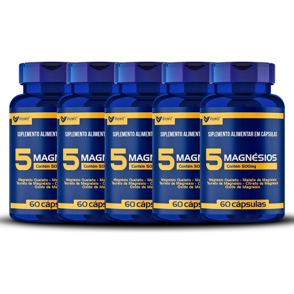 KIT 5 unid 5 Magnésios (Quelato,Malato,Taurato,Citrato,Óxido) 500mg 60 cápsulas | Shopee Brasil