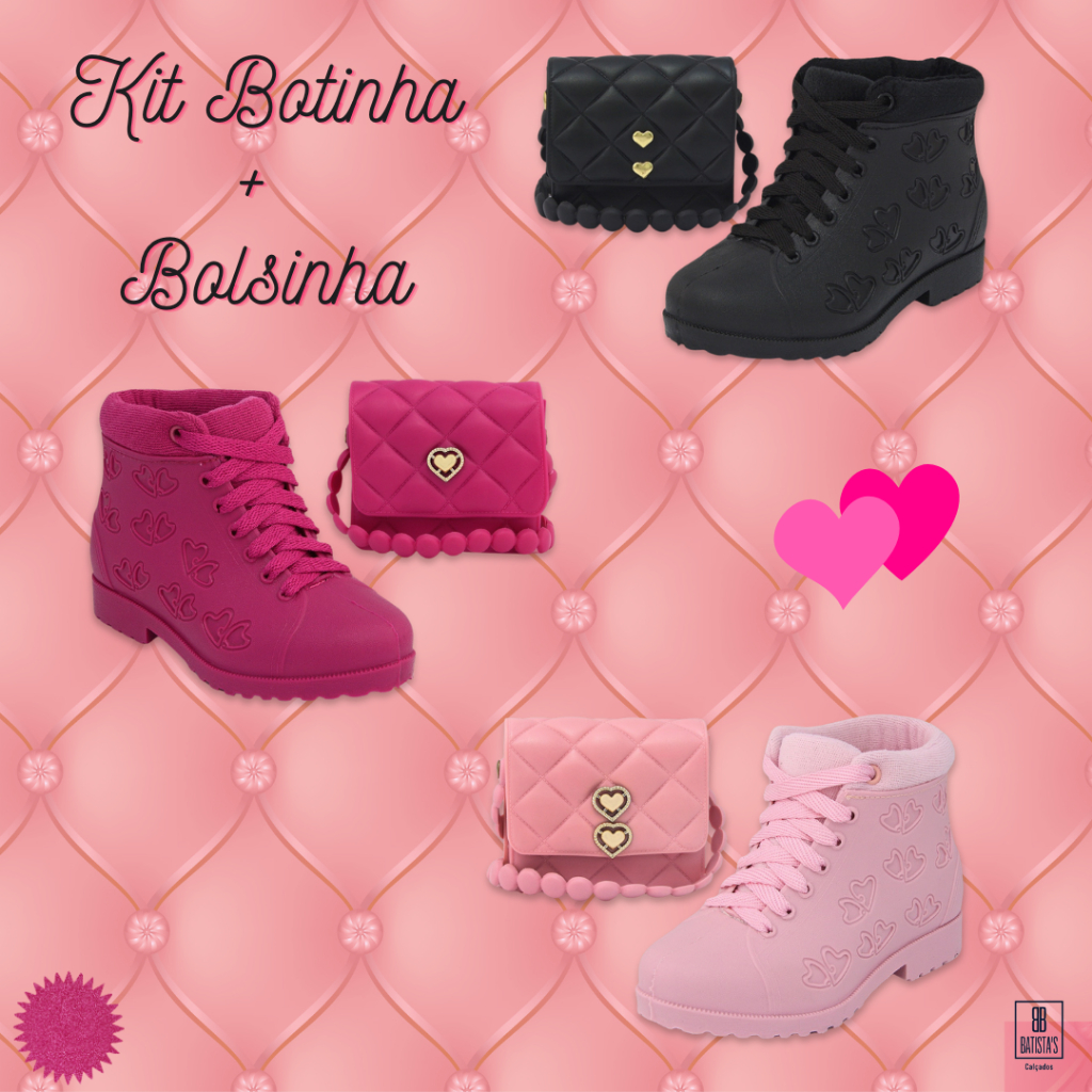 Kit Botinha Infantil Menina Coturno Juvenil Confortável + Bolsa Menina ...