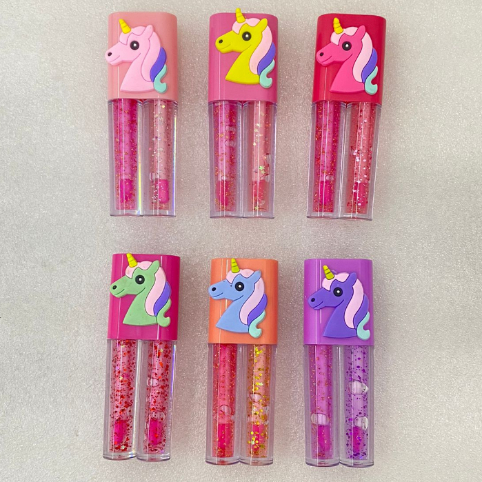 Lip Gloss Duplo Brilho e Glitter Infantil unicornio | Shopee Brasil