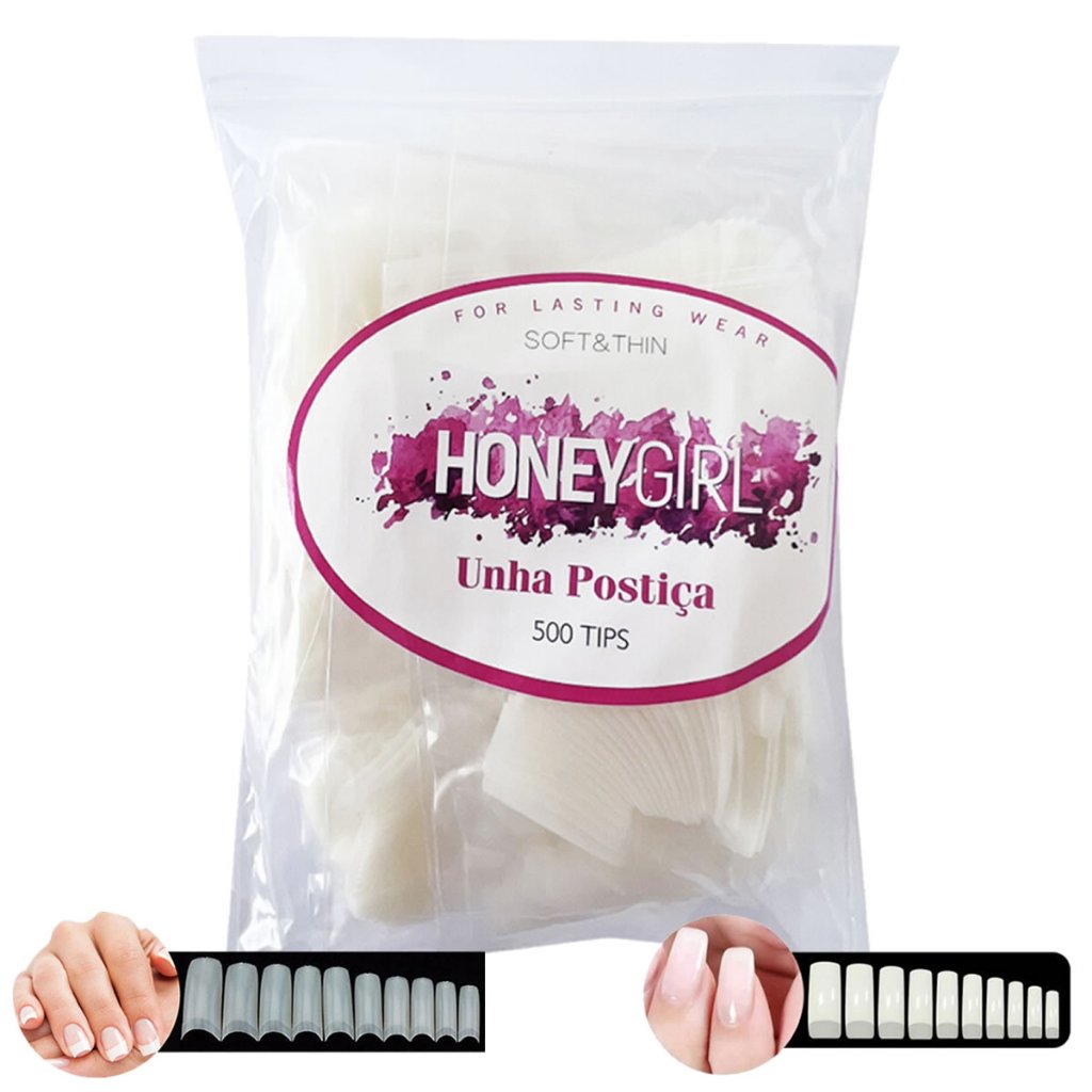 Unhas Tips Acrigel Porcelana Honey Girl Redondas Brancas Kit Pacote 500 ...