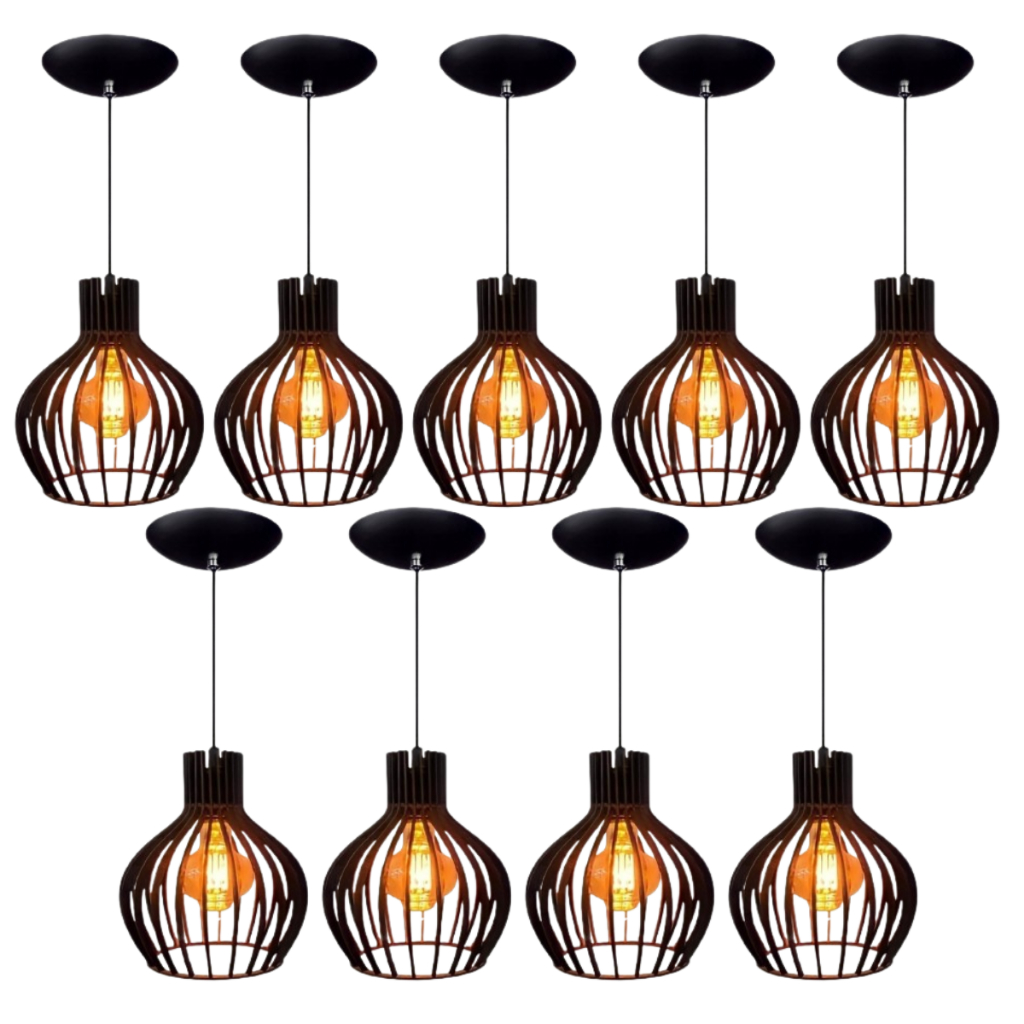 kit 9 Luminarias Lustre Pendente teto 1 Metro De Fio Modelo Retro Cor ...