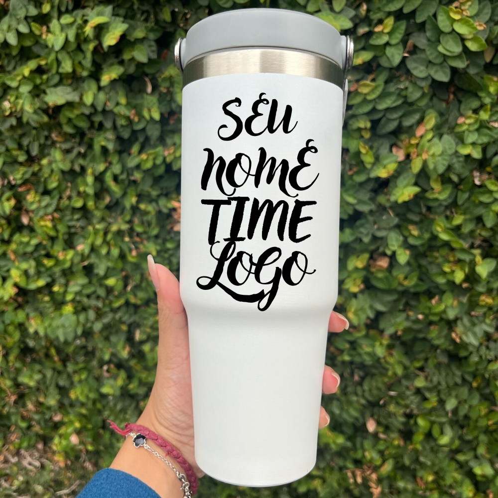 Garrafa Termica Com Alça com tampa e conudo 900ML + Personalização Nome ...