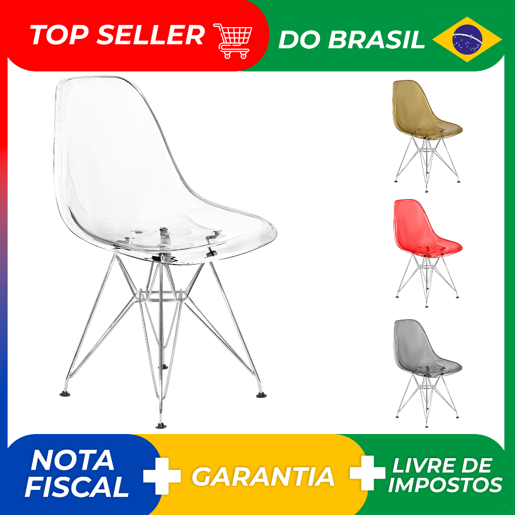 Cadeira Eames Cristal Transparente Colorido Eiffel Base Metal Cromado ...