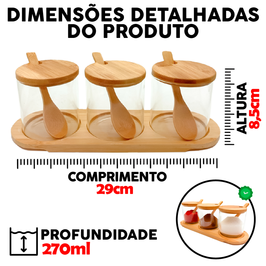 Kit Completo 3 Peças Porta Condimento Organizador Tempero Vidro + Tamba ...