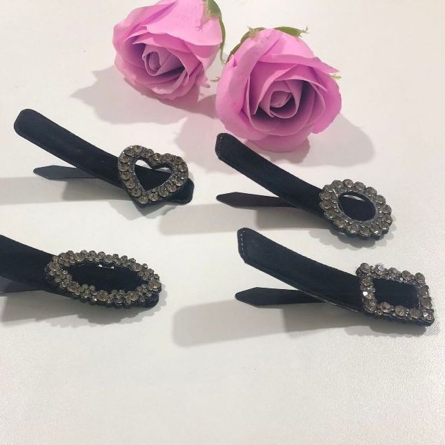 Clipe/grampo de cabelo tictac com strass de veludo preto/7cm | Shopee ...