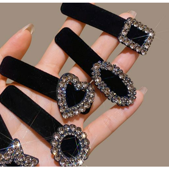 Clipe/grampo de cabelo tictac com strass de veludo preto/7cm | Shopee ...