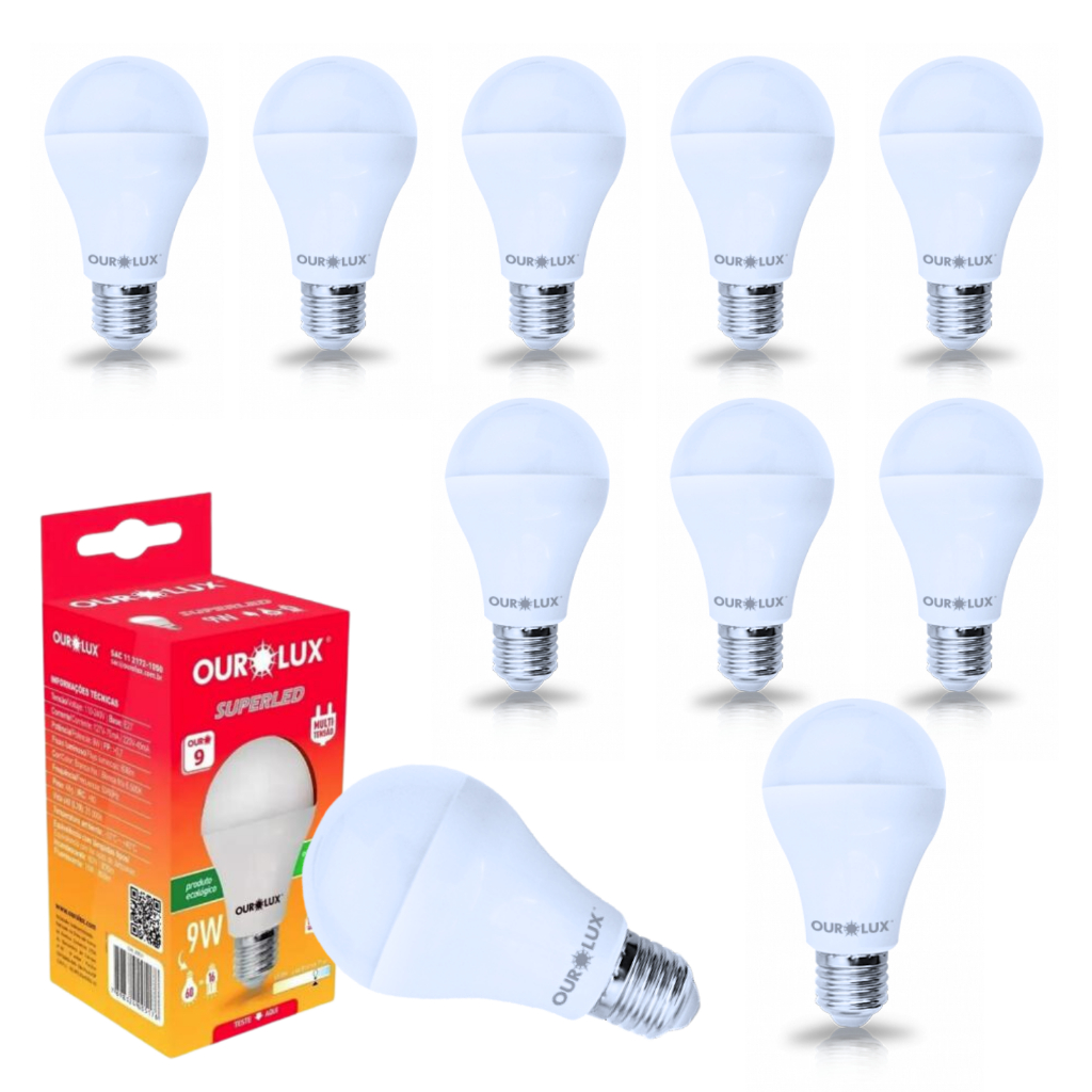 Kit 10 Lampada Superled Bulbo 9w Ourolux 6500k Branco | Shopee Brasil