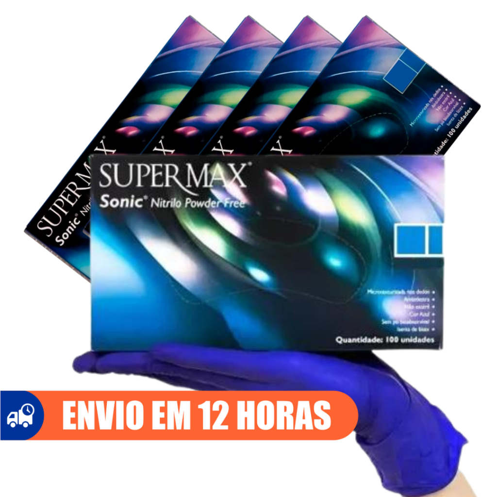 Luva Nitrilica Sonic Azul Kit 500un Sem Po Supermax | Shopee Brasil