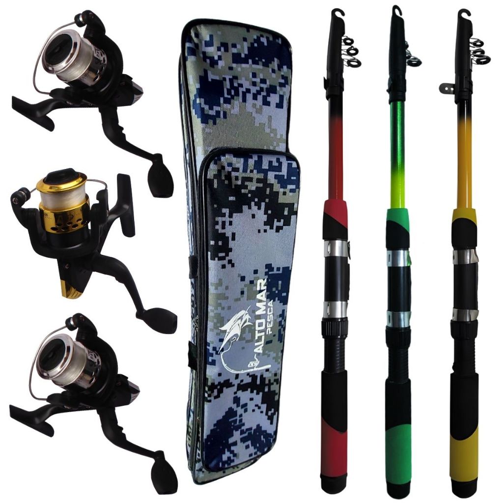 Kit Para Pesca Em Oferta Com três Varas e 3 Molinetes com linha mais ...