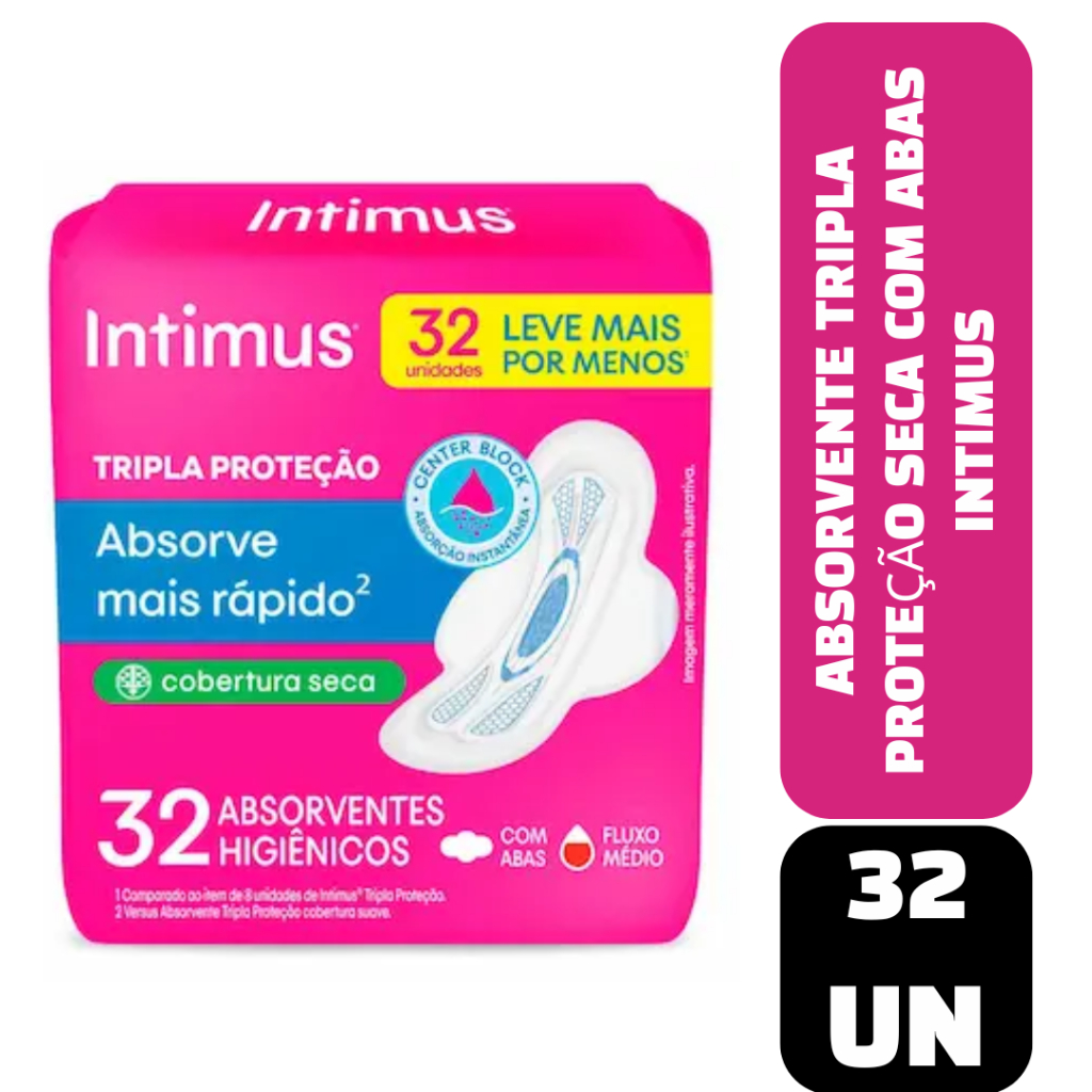 Absorvente Tripla Proteção Seca com Abas Intimus 32 Unidades | Shopee ...