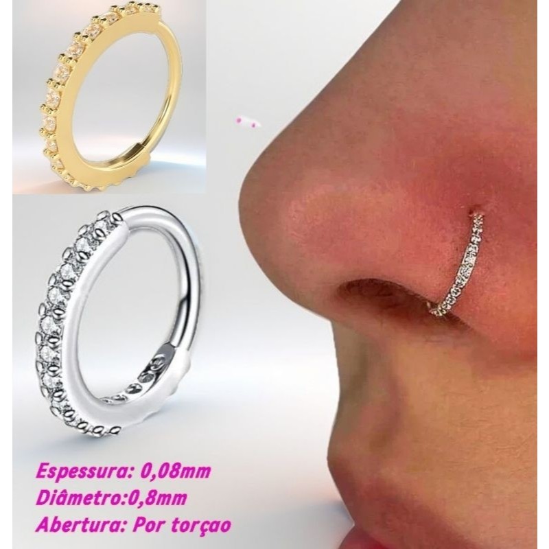 Piercing Nariz Cartilagem Argola Cravejado Strass 8mm | Shopee Brasil