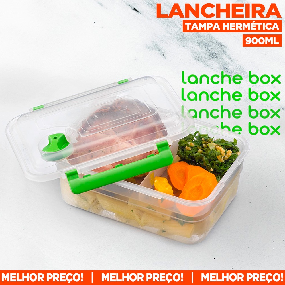 Lancheira 900ml Marmiteira Lanche Box Pote Tampa Trava Hermético ...