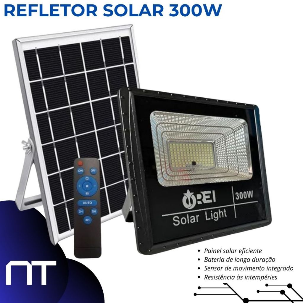 Refletor Solar LED 300W Super Potente a Prova Dagua Holofote Branco ...