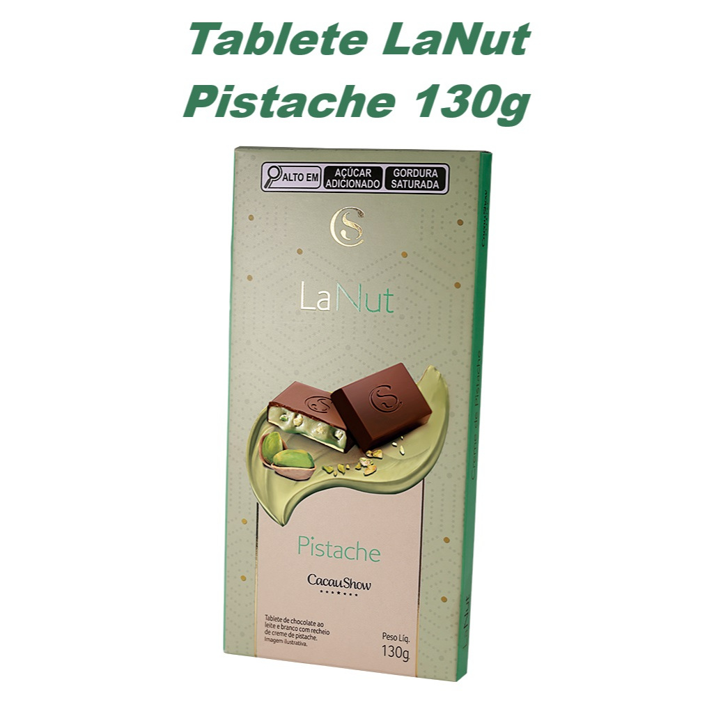 Tablete Barra de Pistache Lanut 130g Chocolate Cacau Show com Creme de ...