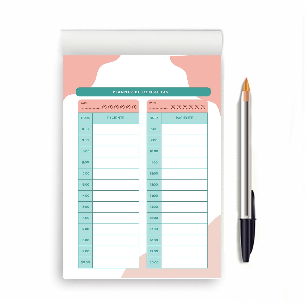 BLOCO COM 100 FOLHAS PLANNER DE CONSULTAS DIARIA 1H A 1H DESTACÁVEL ...