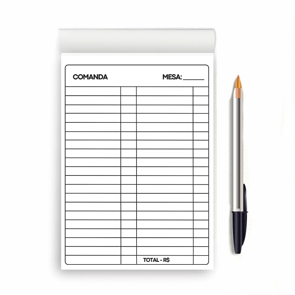 BLOCO 100 FOLHAS COMANDA DE MESA BAR OU LANCHONENTE A5 14X21CM DESTACÁVEL PRONTA ENTREGA ...