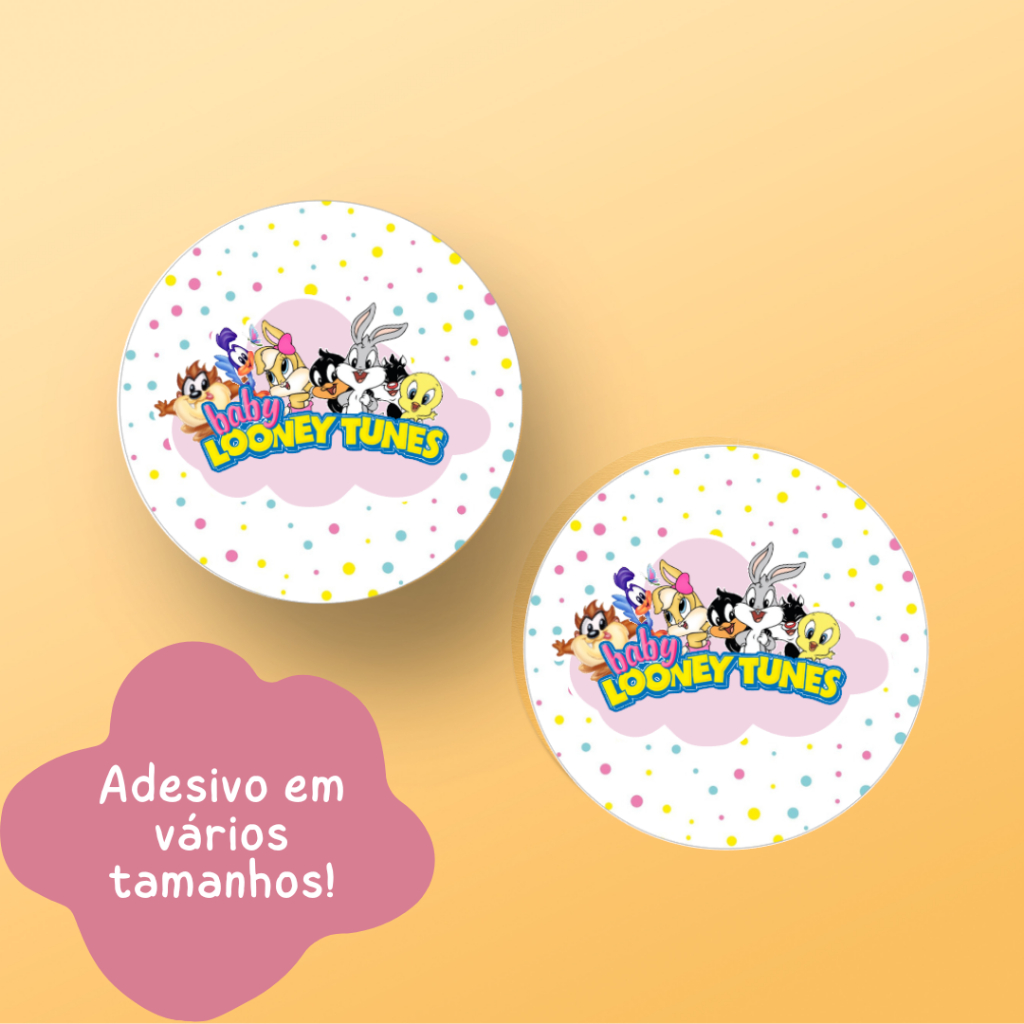 Adesivo redondo Baby Looneys Tunes Menina | Papel fotográfico 4 5 6 7 ...