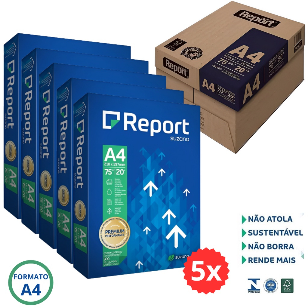 Papel Sulfite A4 Report 1 Resmas 500 Folhas 75g Cada Resma Com 500 ...