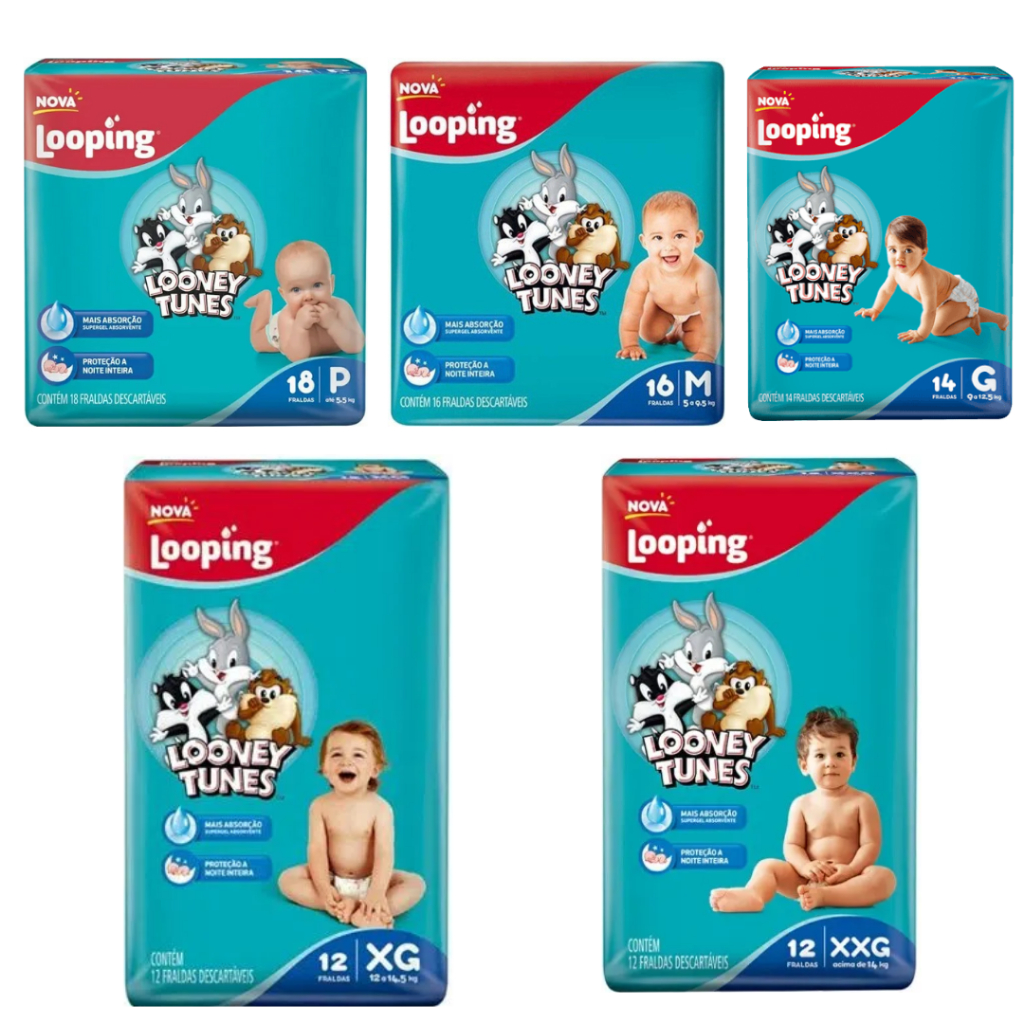 KIT COM 8 FRALDAS LOOPING LOONEY TUNES JUMBINHO | Shopee Brasil