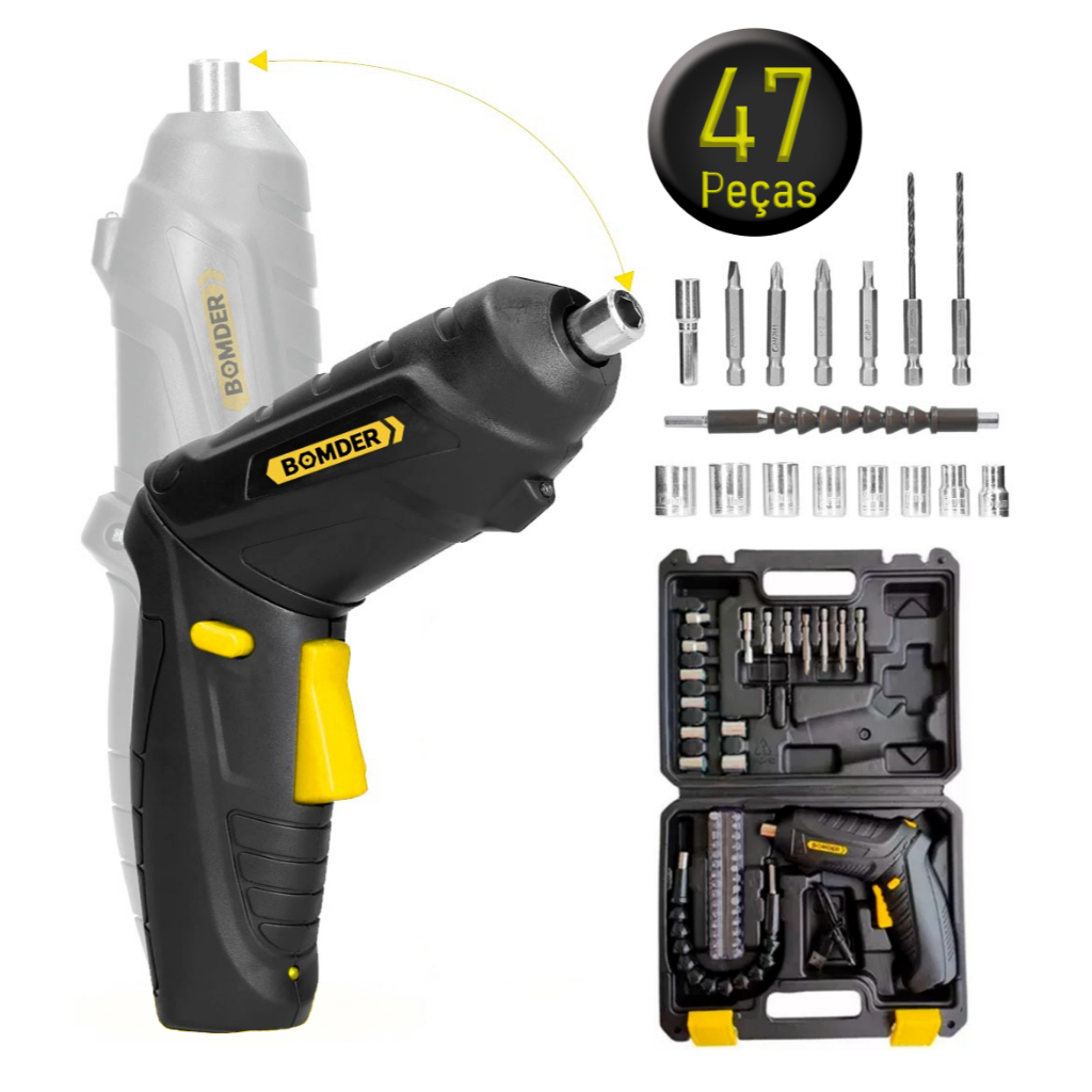 kit Parafusadeira / furadeira 48 Pçs à Bateria Carregador USB (Dupla ...